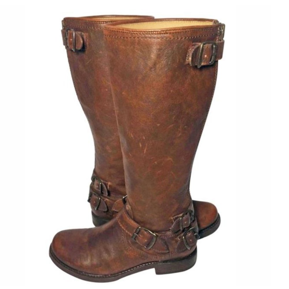 Frye 76484 Veronica Back Zip Brown Leather Riding Bik… - Gem